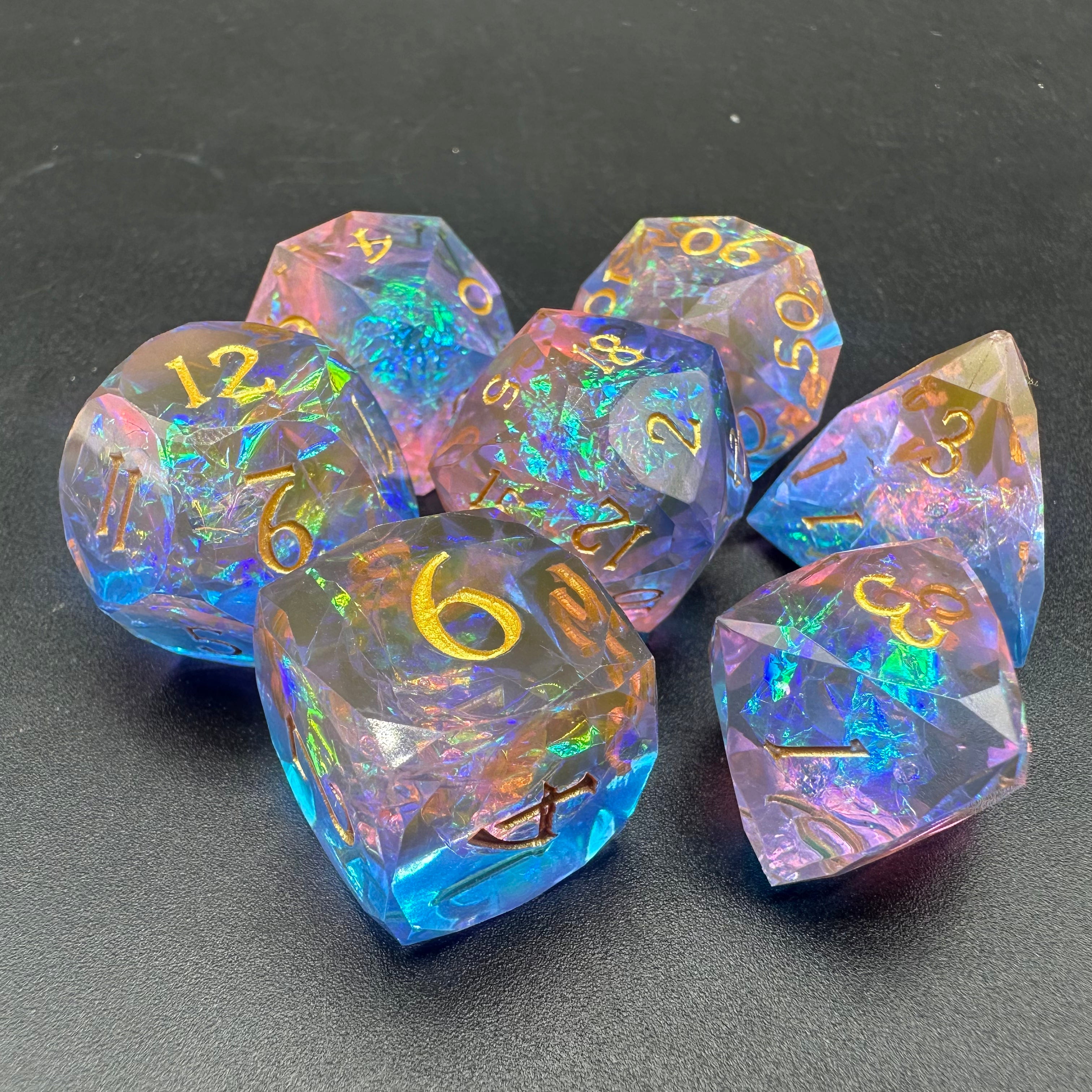 Starfall Opaline – Diamond-Edge Resin Dice Set – IceForge Dice