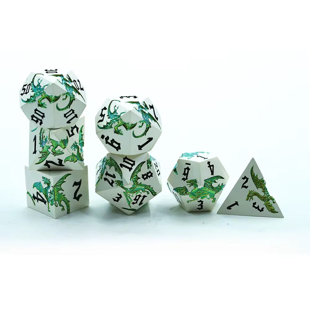 Verdant Fang Drakon – Metal Dice Set – IceForge Dice