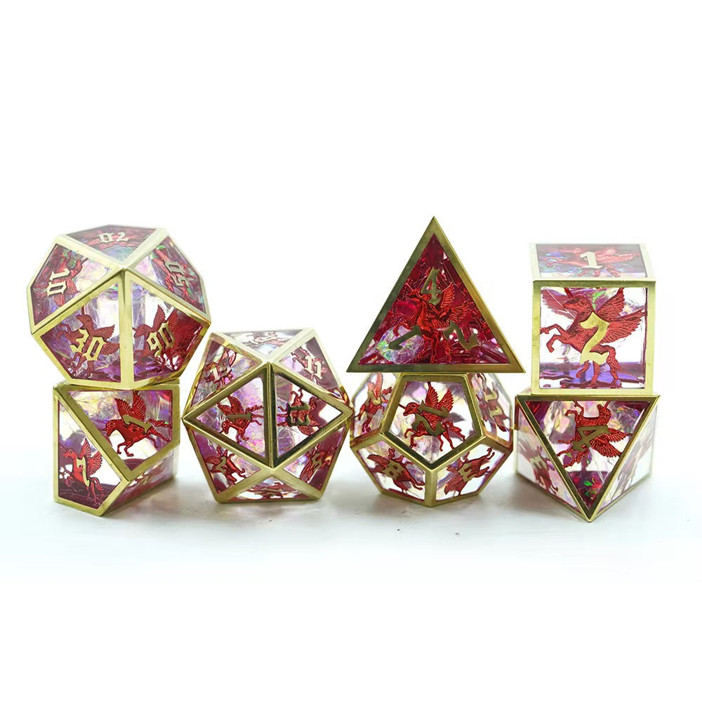 Emberlight Pegasus – Metal-Frame Sharp-Edge Dice Set – IceForge Dice