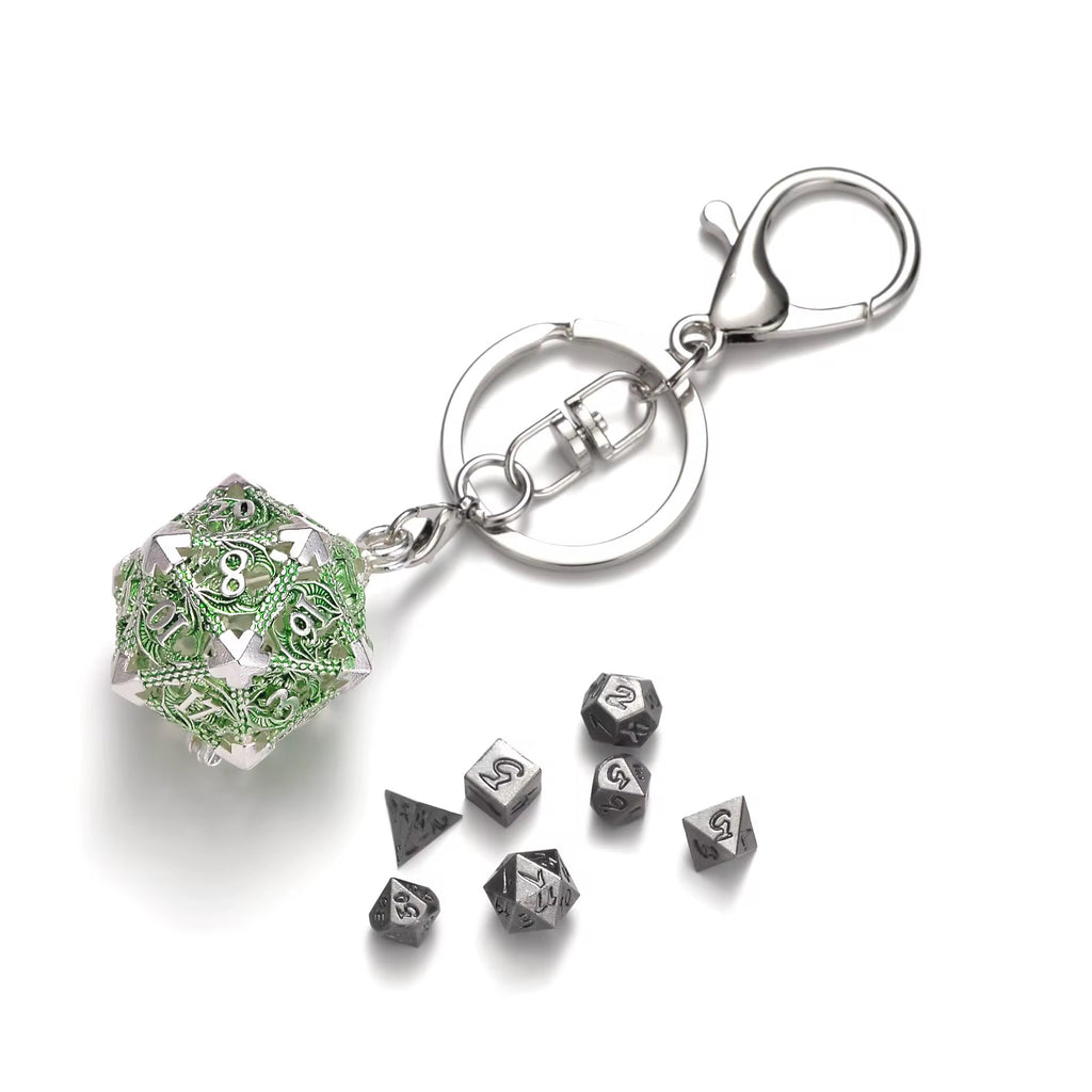 Arcane Filigree D20 Keychain & Mini Dice Companion Set – IceForge Dice