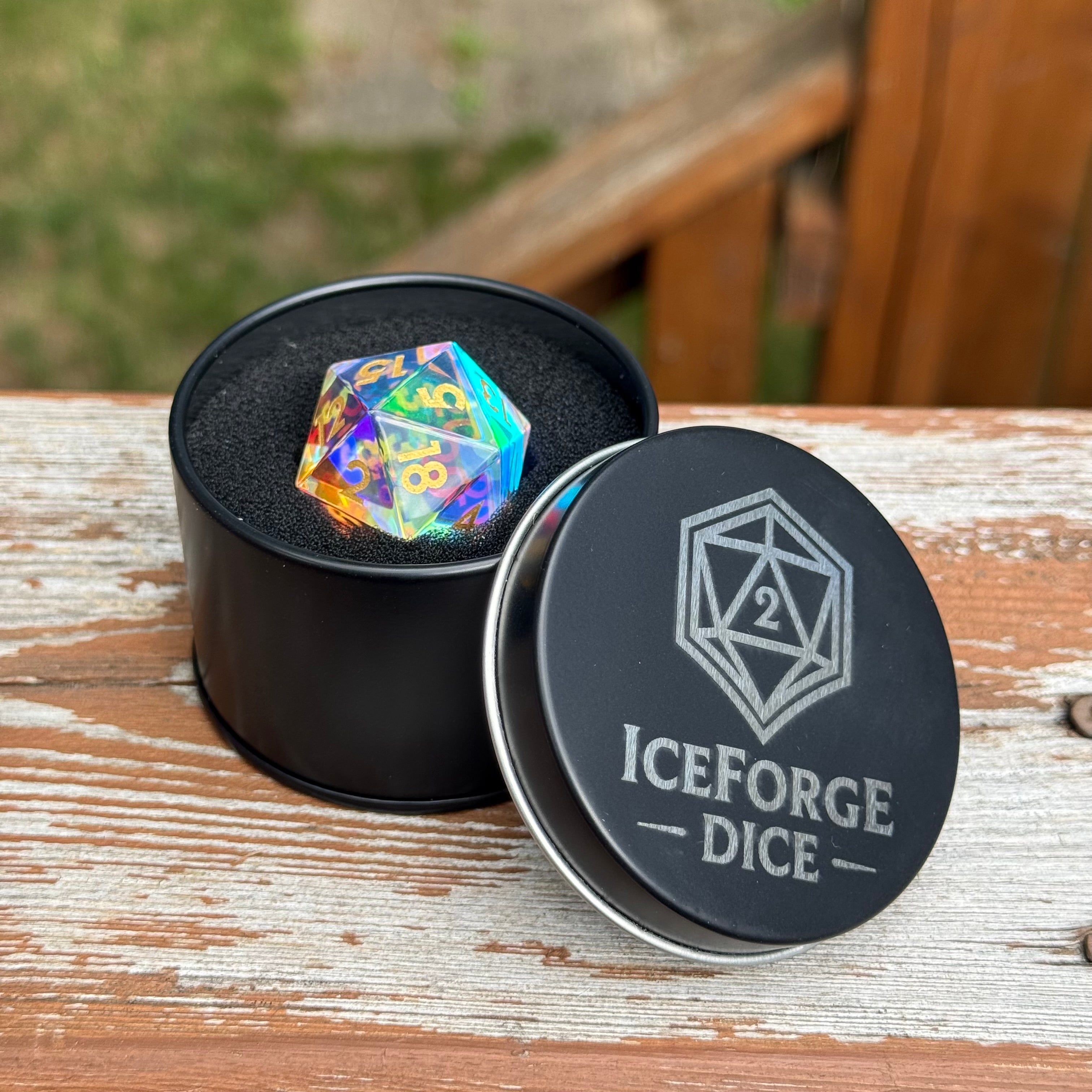 Rainbow Glass Jumbo D20 (33mm) – IceForge Dice